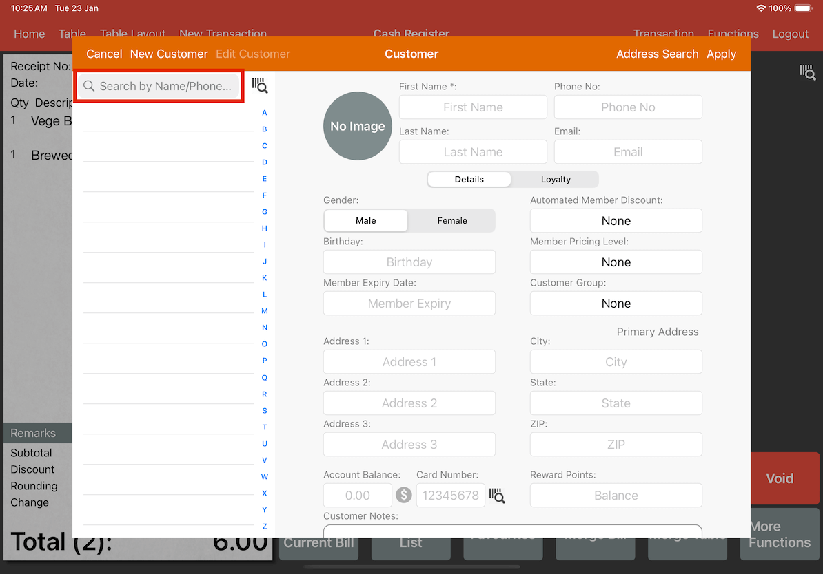 Assigning Customer to Order | MobiPOS